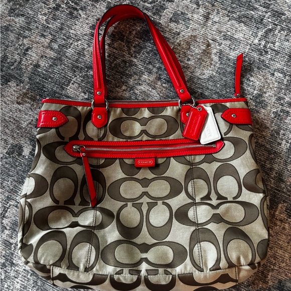 Coach | Bags | Coach Vermillion Orange Daisy Outline Emma Tote Bag ...